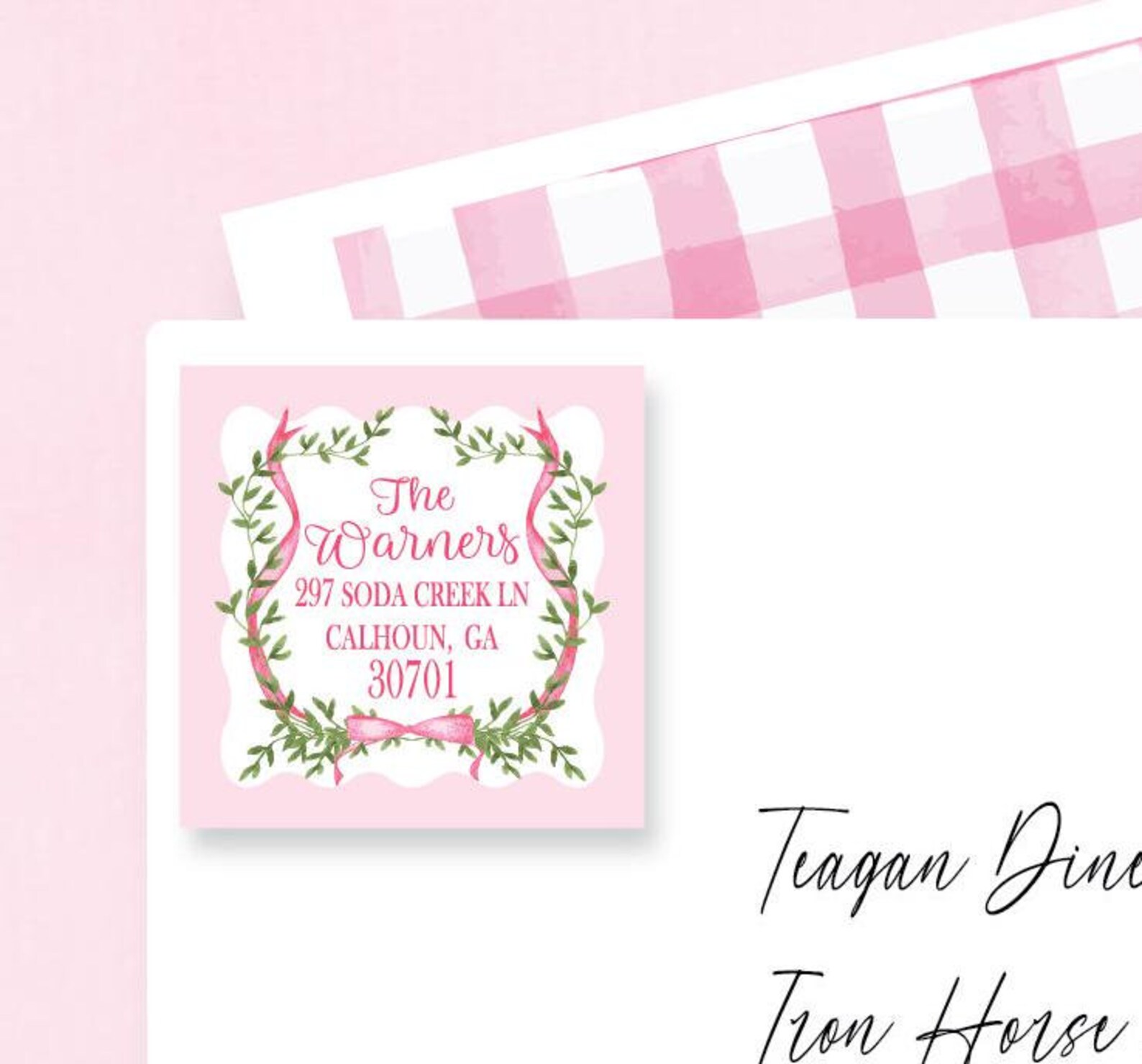 Personalized Crest Wreath Address Labels: Girly Bow Return Stickers ...