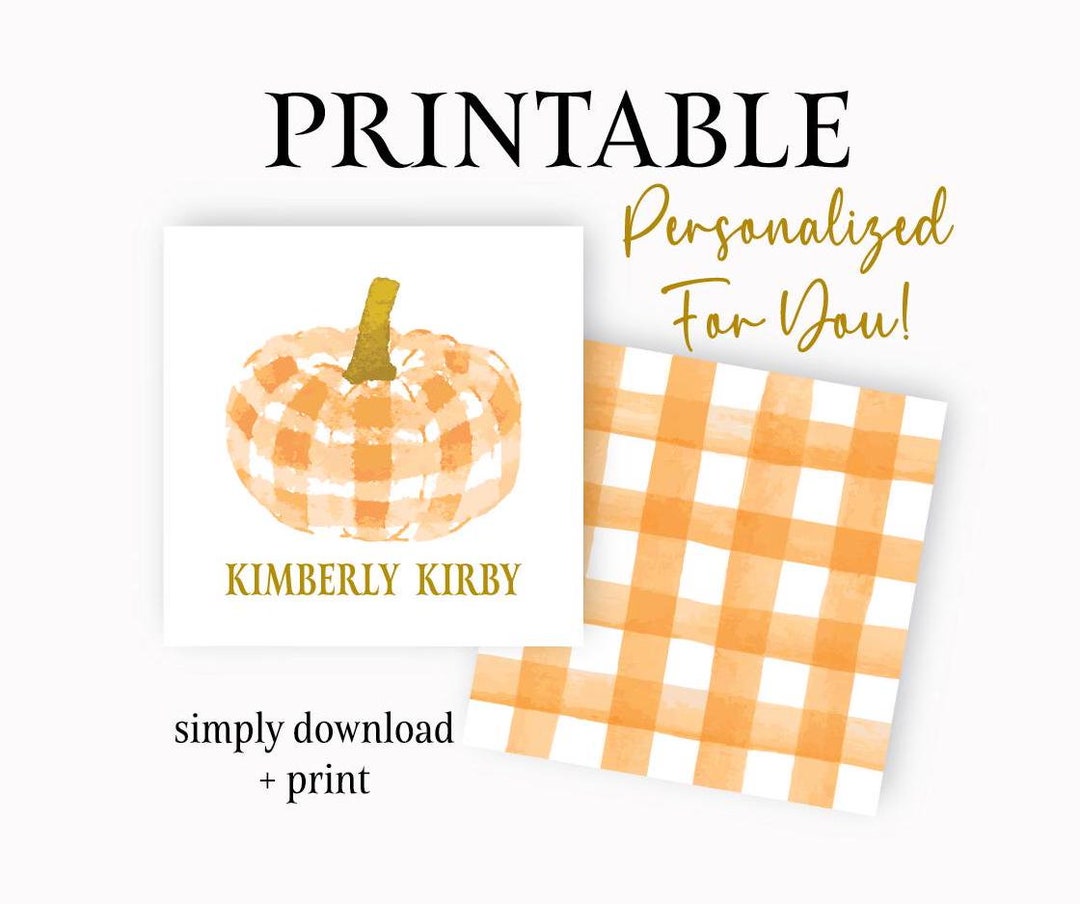 Printable Watercolor Gingham Pumpkin | Enclosure Card | PERSONALIZED ...