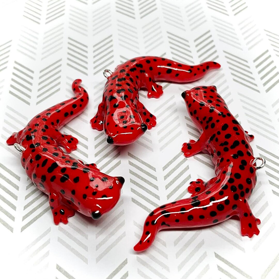 Red Salamander Charm Pendant for Necklace, Beading, Jewelry; Animal ...