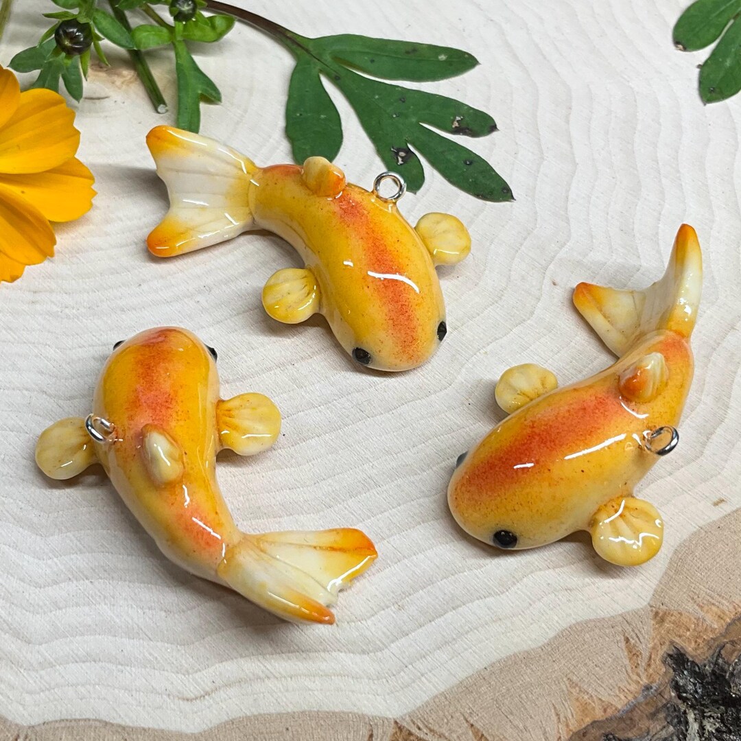 Goldfish (one Charm) Polymer Clay Fish Pendant for Jewelry, Necklace ...