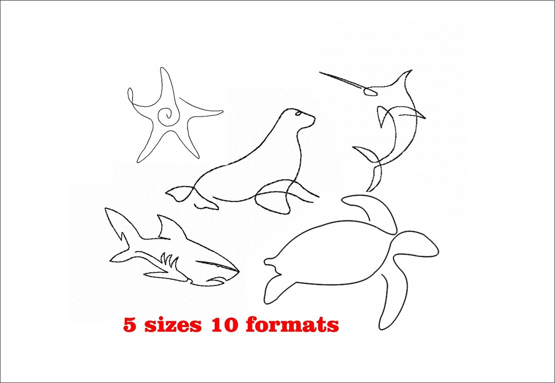 One Line Sea Life 2 Embroidery Design for Embroidery Machine - Etsy