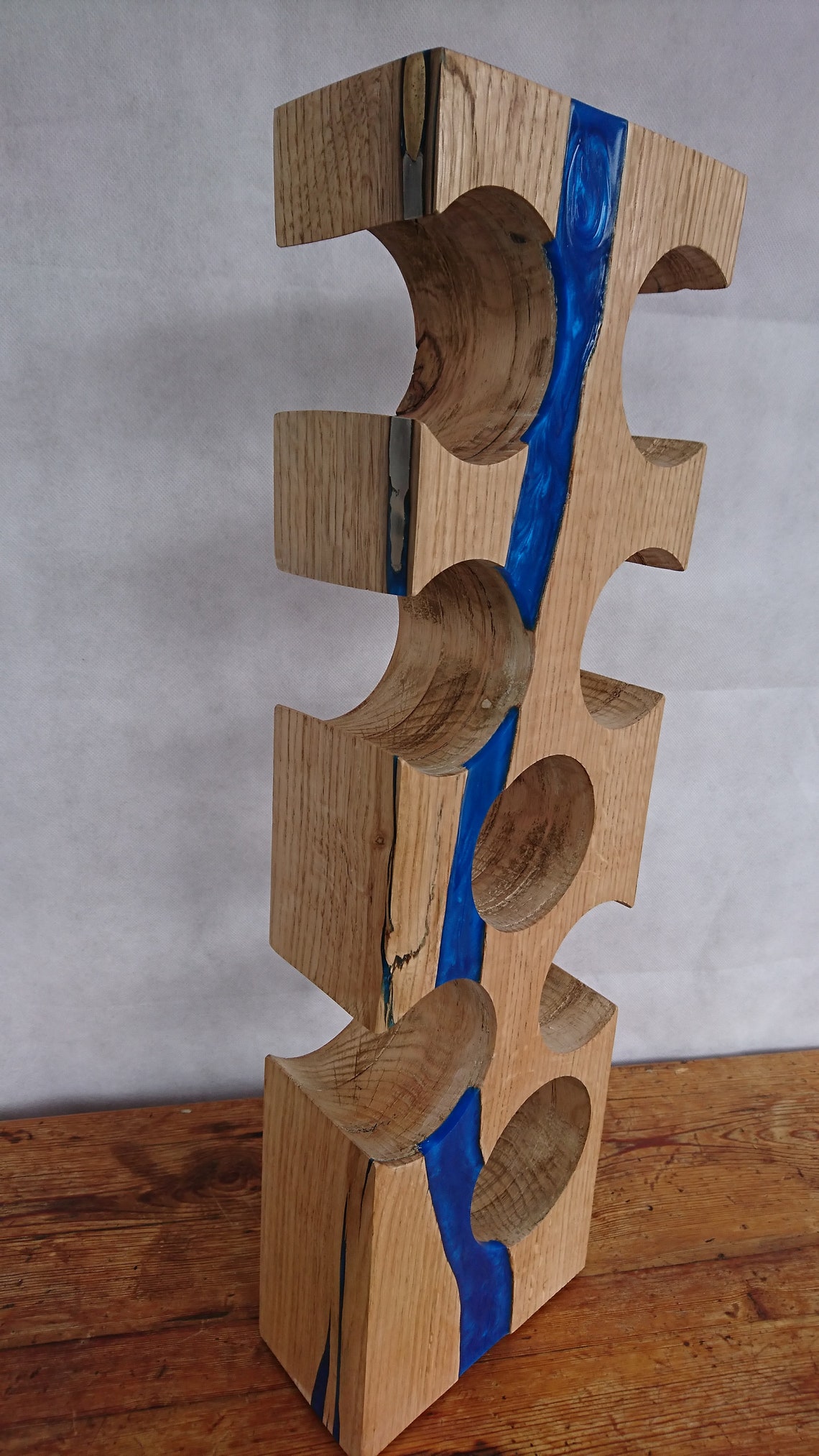 8 Bottle Solid Oak Wine Rack, With Resin and Metal Inlay. Artisan, Hand ...