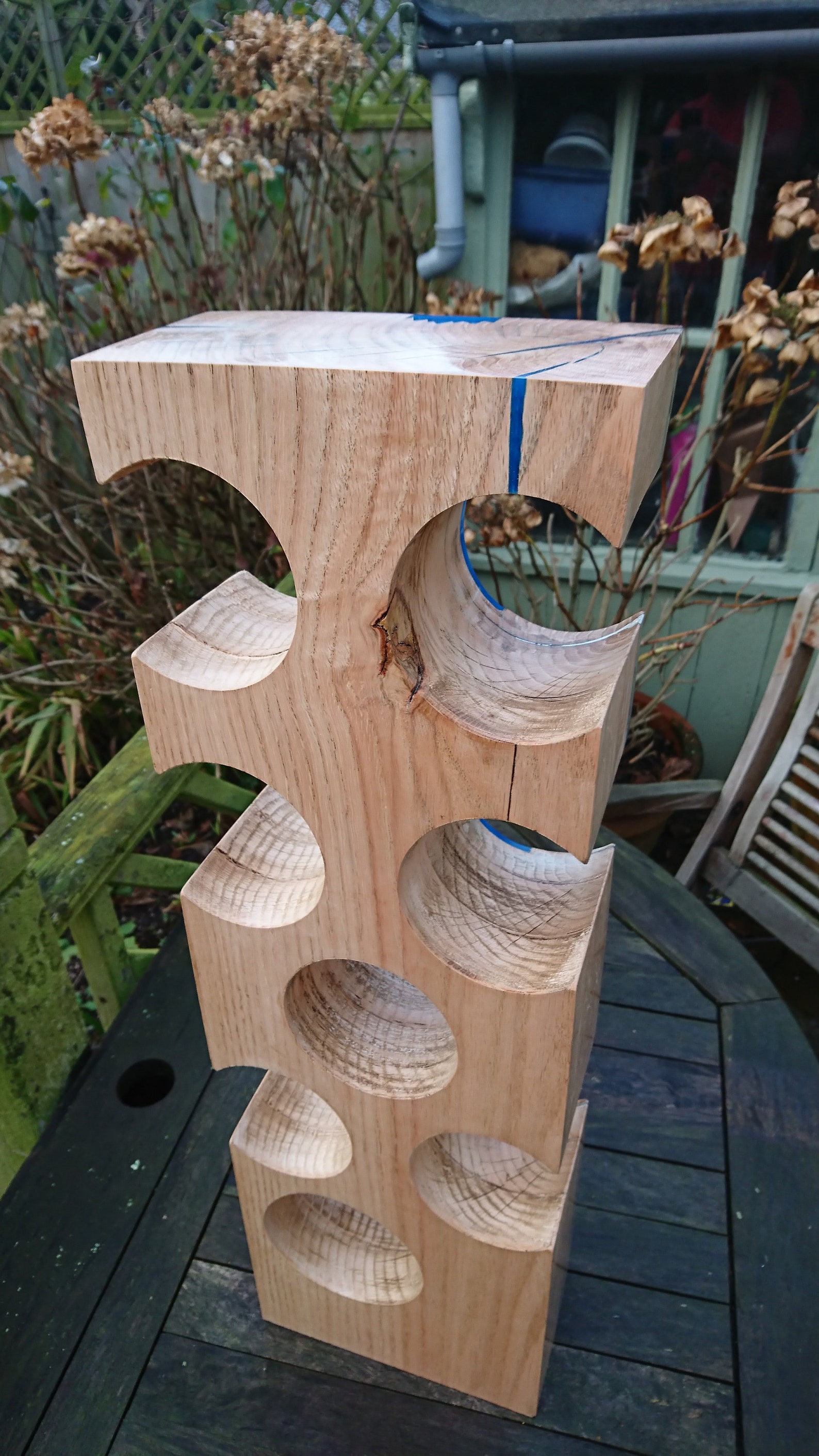 8 Bottle Solid Oak Wine Rack with Resin and Metal inlay. | Etsy