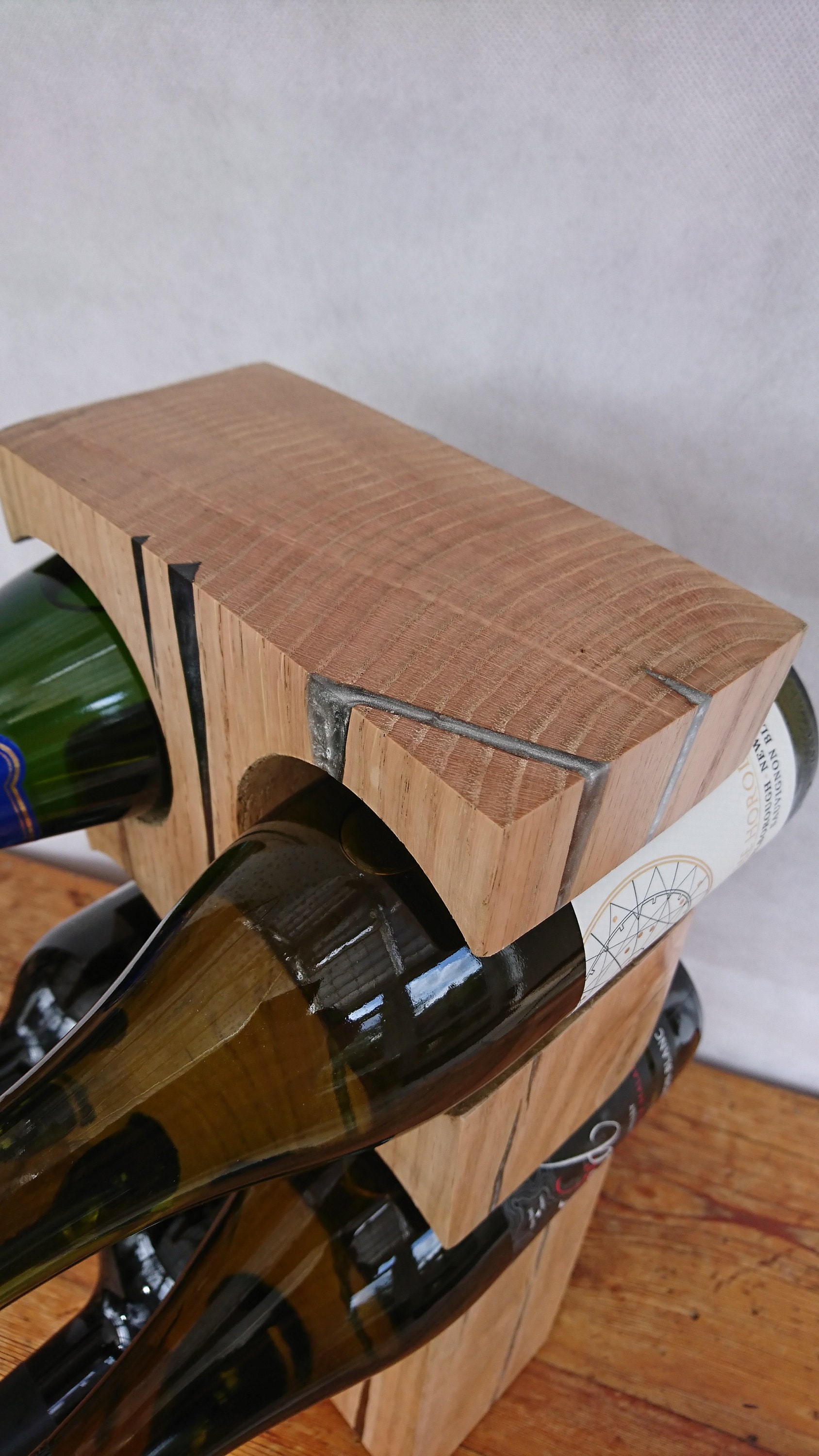 5 Bottle Solid Oak Wine Rack, Handmade With Unique Resin and Metal Inlay, Interior Design ...
