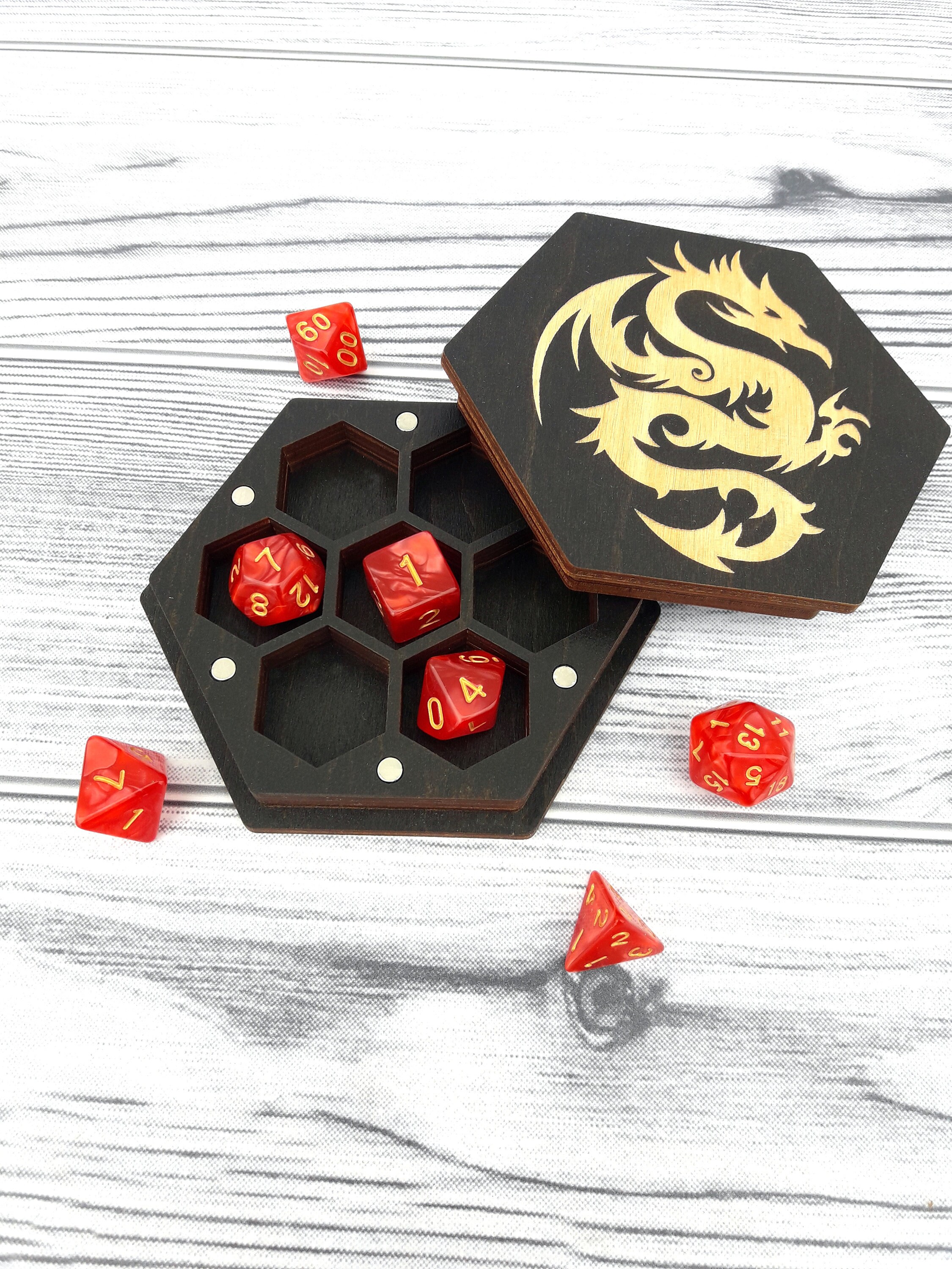 Dice Box, Wooden Dice Tray, Dnd Dice Vault, Dragon Dice Holder, Dice ...