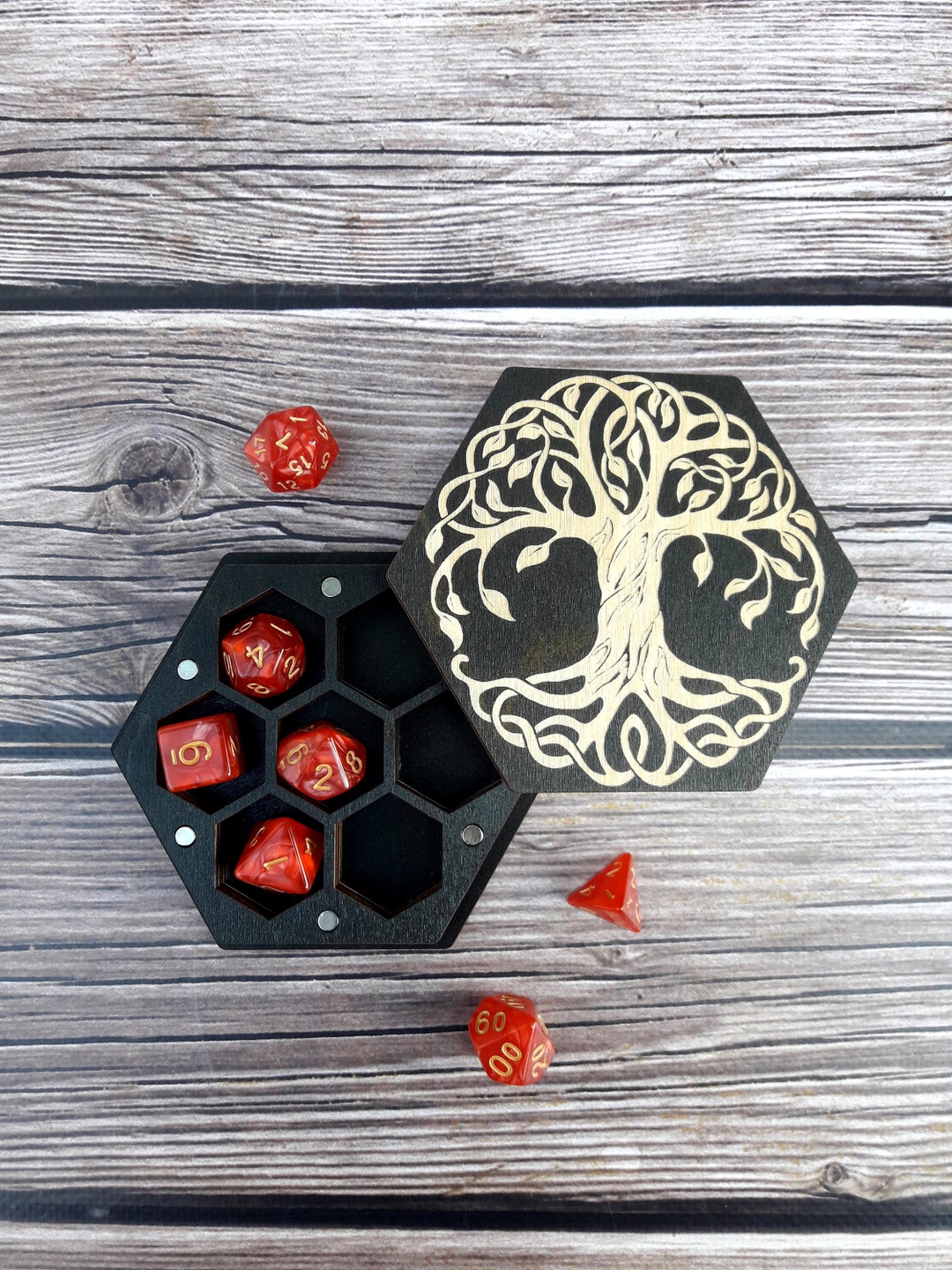 Wooden Dice Box, Dnd Dice Tray, Tree of Life Dice Holder, Engraved Dice ...