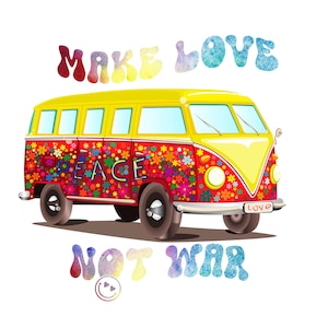 Hippie Van Clipart, Hippie Van Digital Download, Make Love Not War Png ...