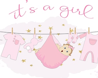 It's A Girl Clipart, Girl Baby Shower Clipart, Baby Footprints PNG ...