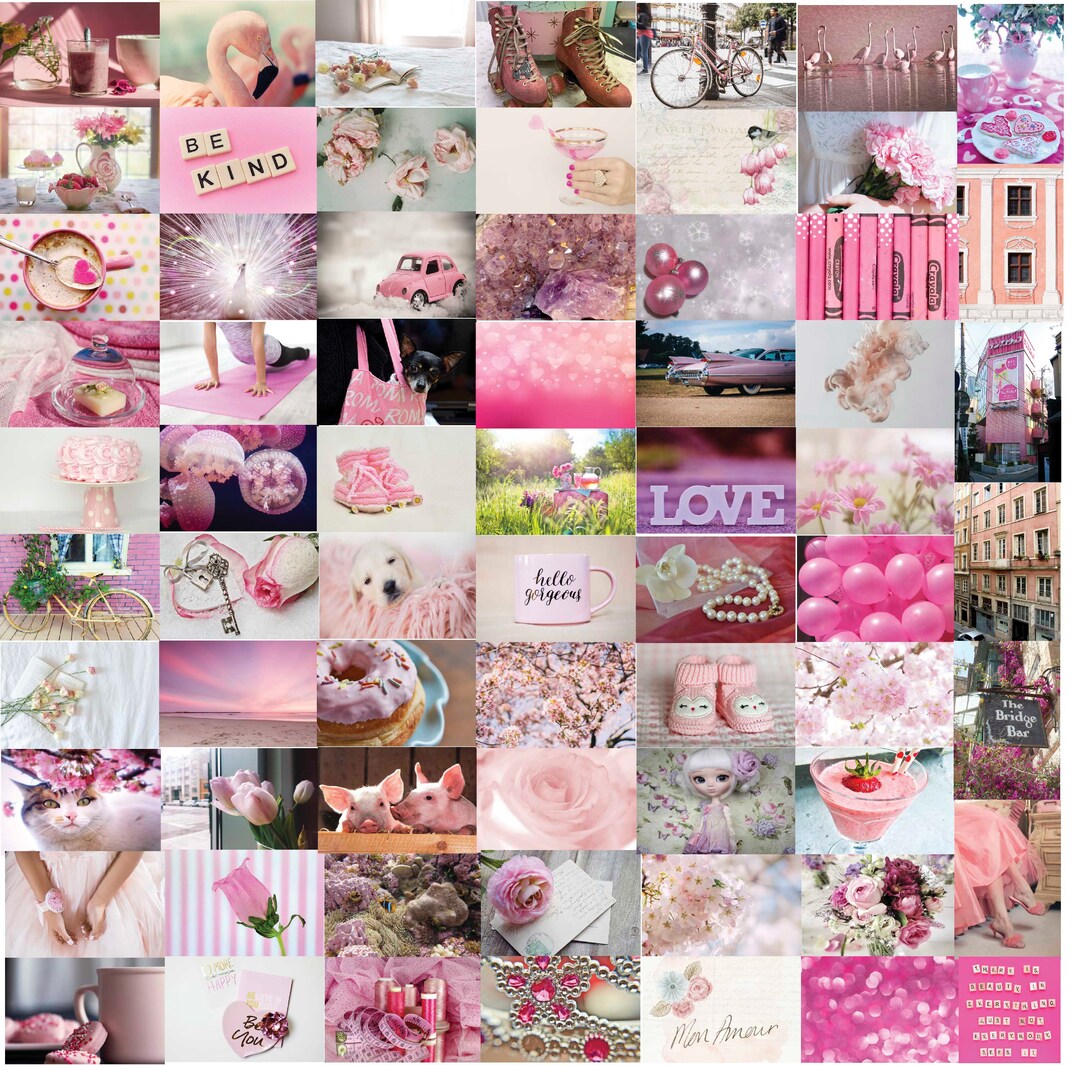 67pc Pink Collage Kit, Pink Aesthetic Photo Collage Kit, Pink Dorm Room ...