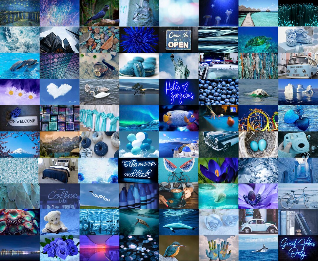 80 Pcs Blue Collage Kit, Blue Aesthetic Photo Collage Kit, Blue Dorm ...