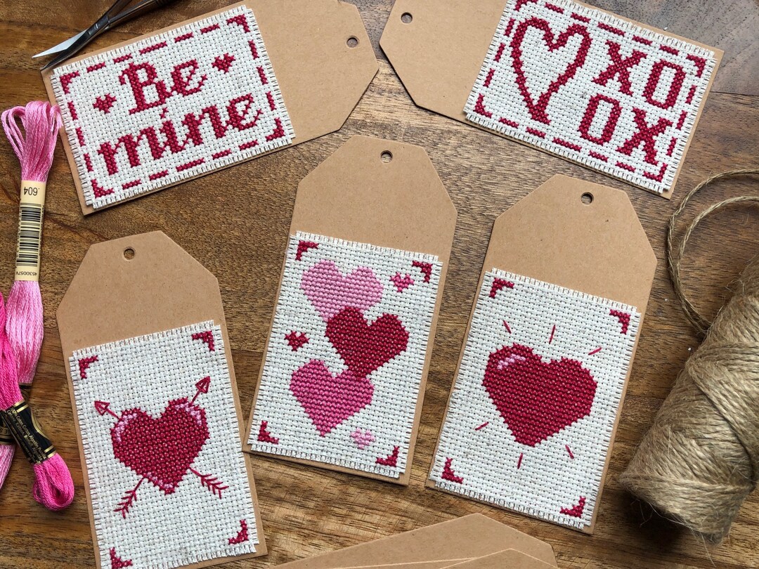 PATTERN: Hearts Galore 5-tag Set | Cross Stitch Pattern (digital Format ...