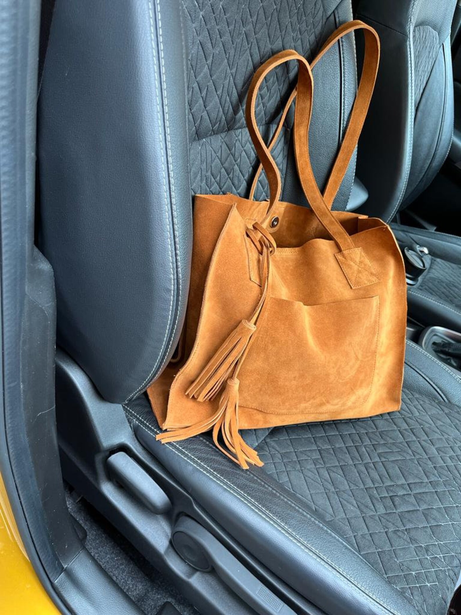 Tan Suede Tote Bag, Suede Shoulder Bag, Suede Shopping Bag, Ginger ...