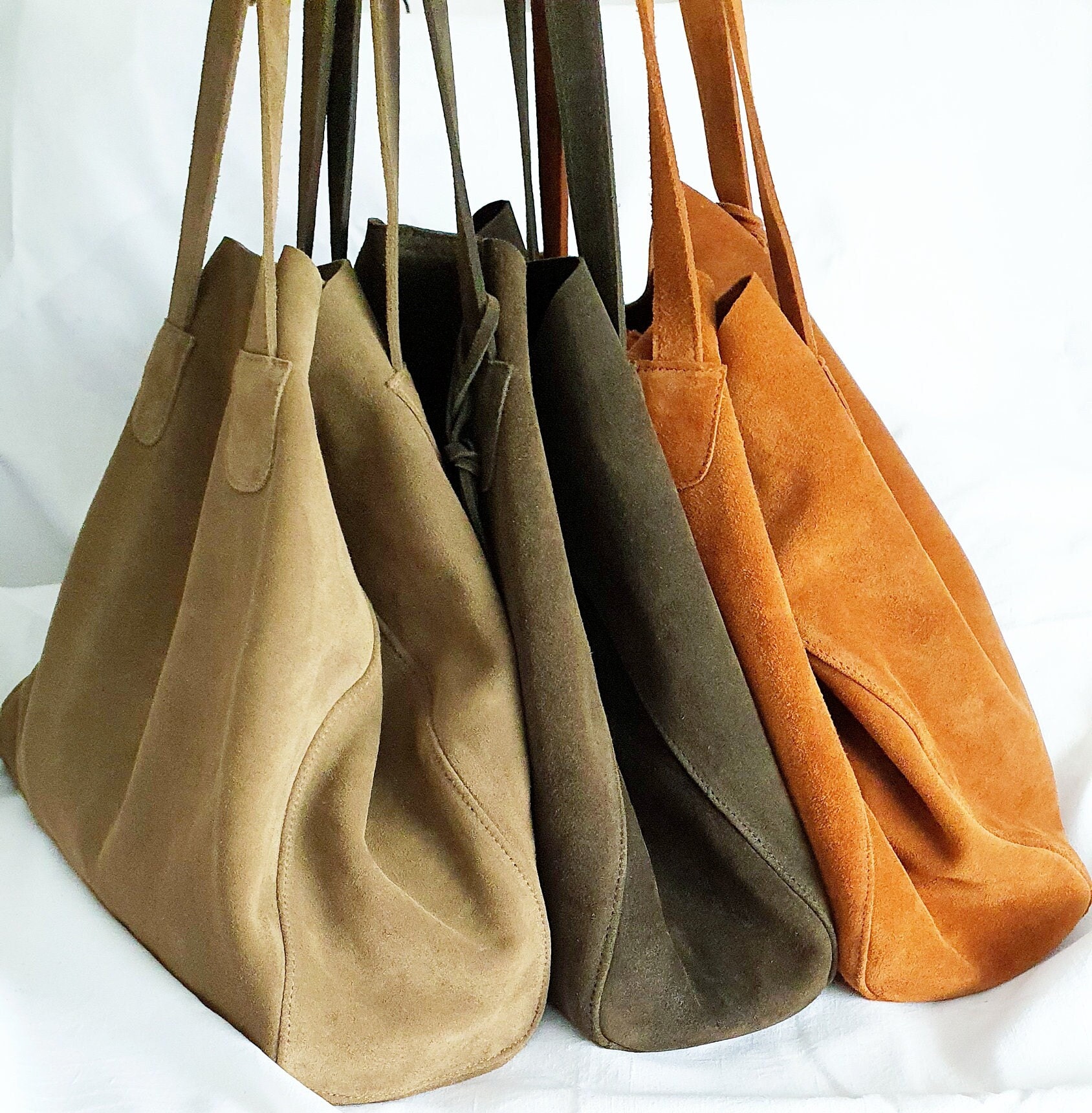 Tan Suede Leather Tote Bag for Women Slouchy Tote Every Day - Etsy