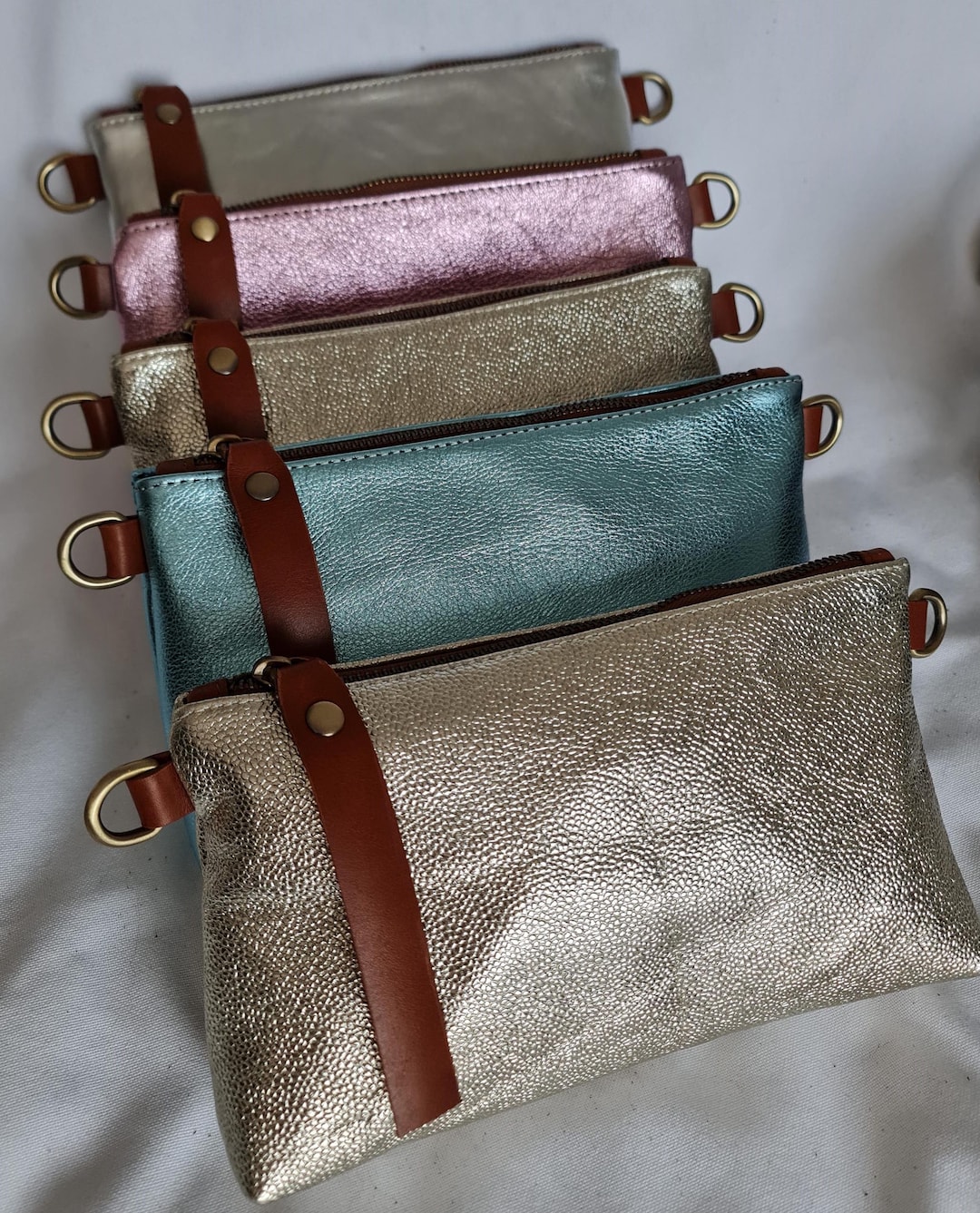 Gold Metallic Leather Crossbody Bag, Everyday Bag, Platinum Leather ...