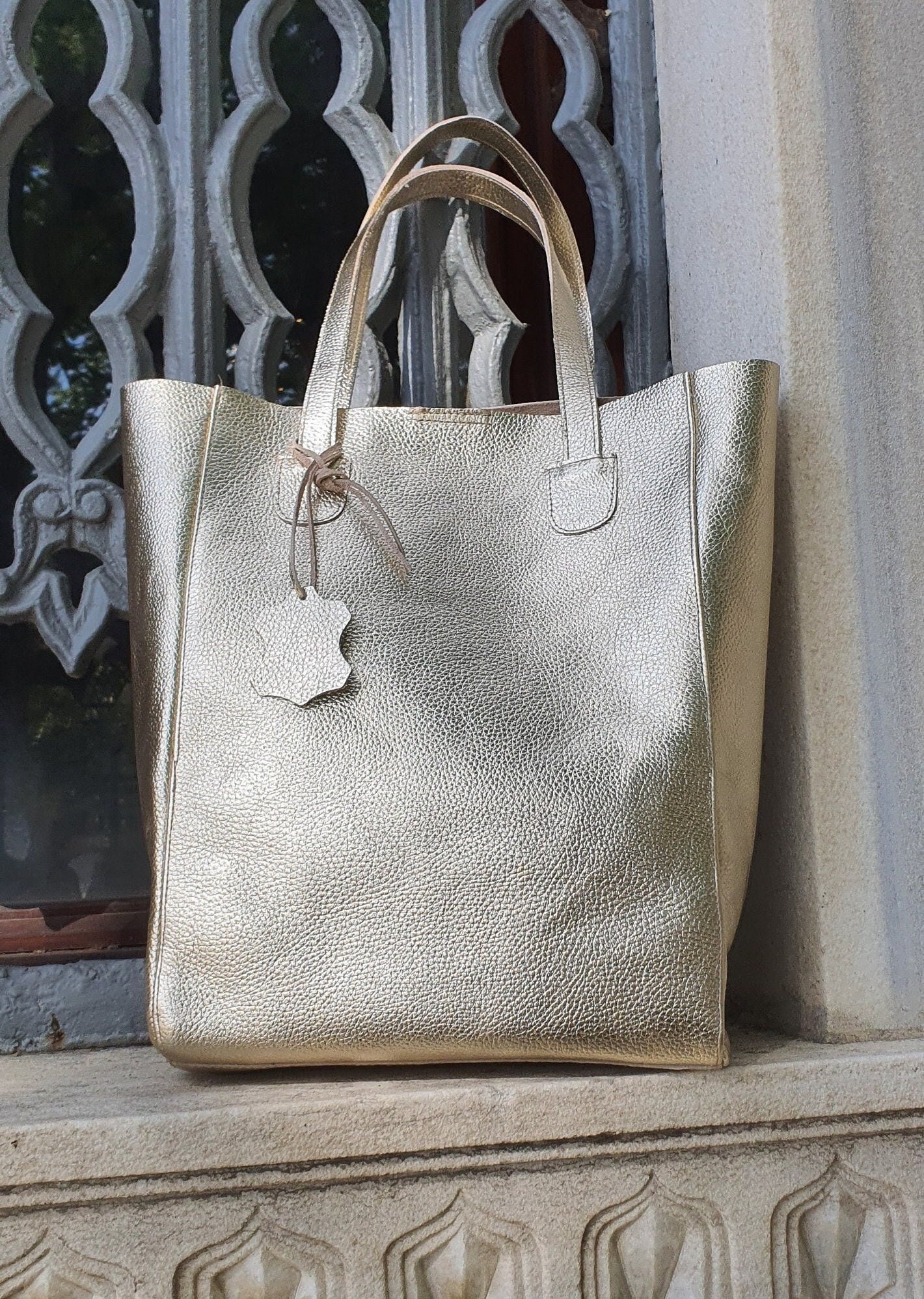 Gold Colour Tote Bag, Elegance Gold Tote Bag, Metallic Effect Golden ...