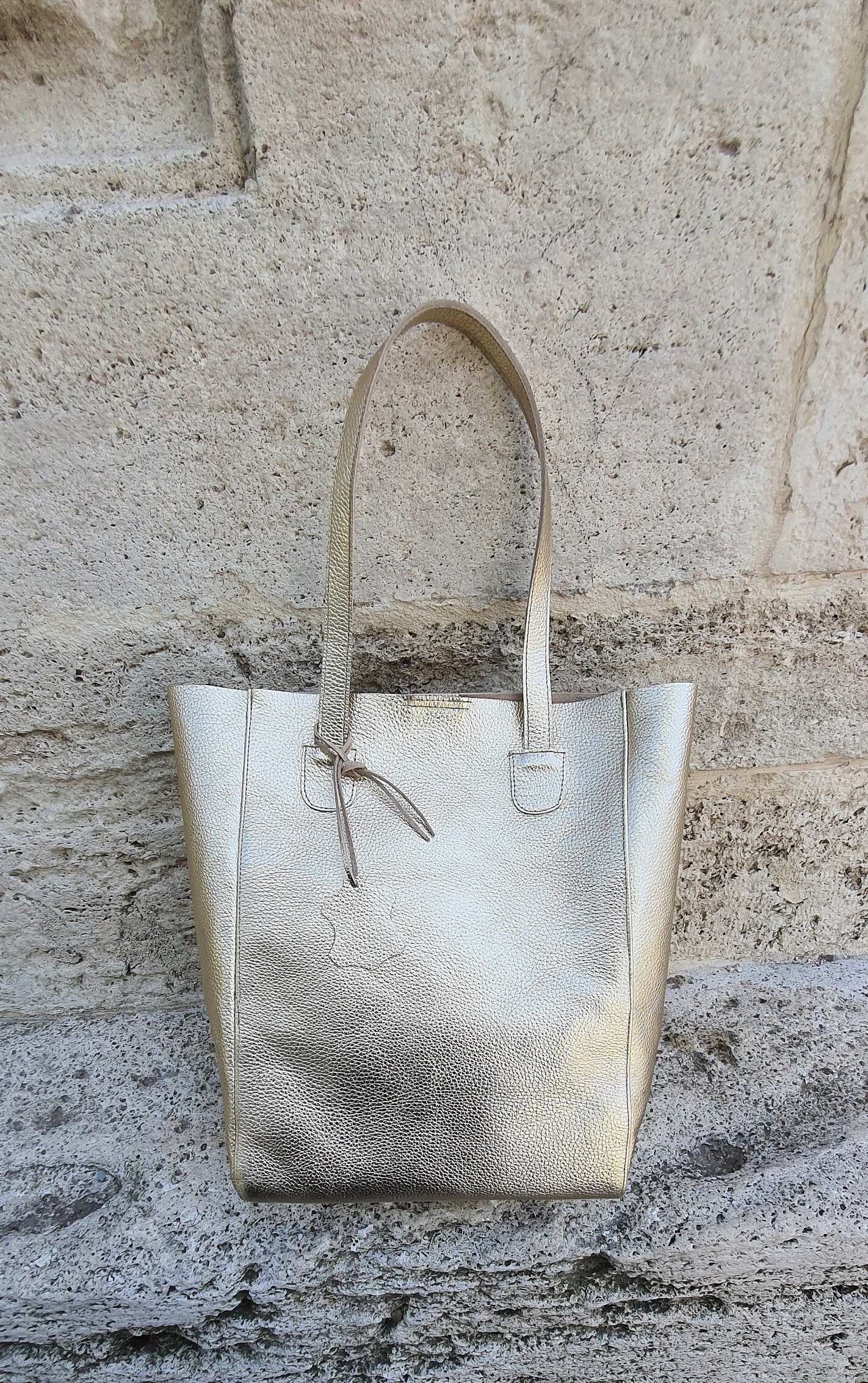 Gold Colour Tote Bag, Elegance Gold Tote Bag, Metallic Effect Golden ...