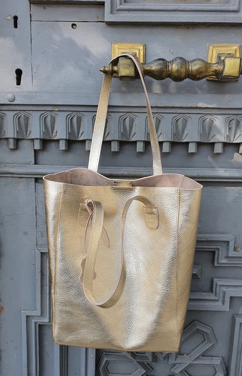 Gold Colour Tote Bag, Elegance Gold Tote Bag, Metallic Effect Golden ...