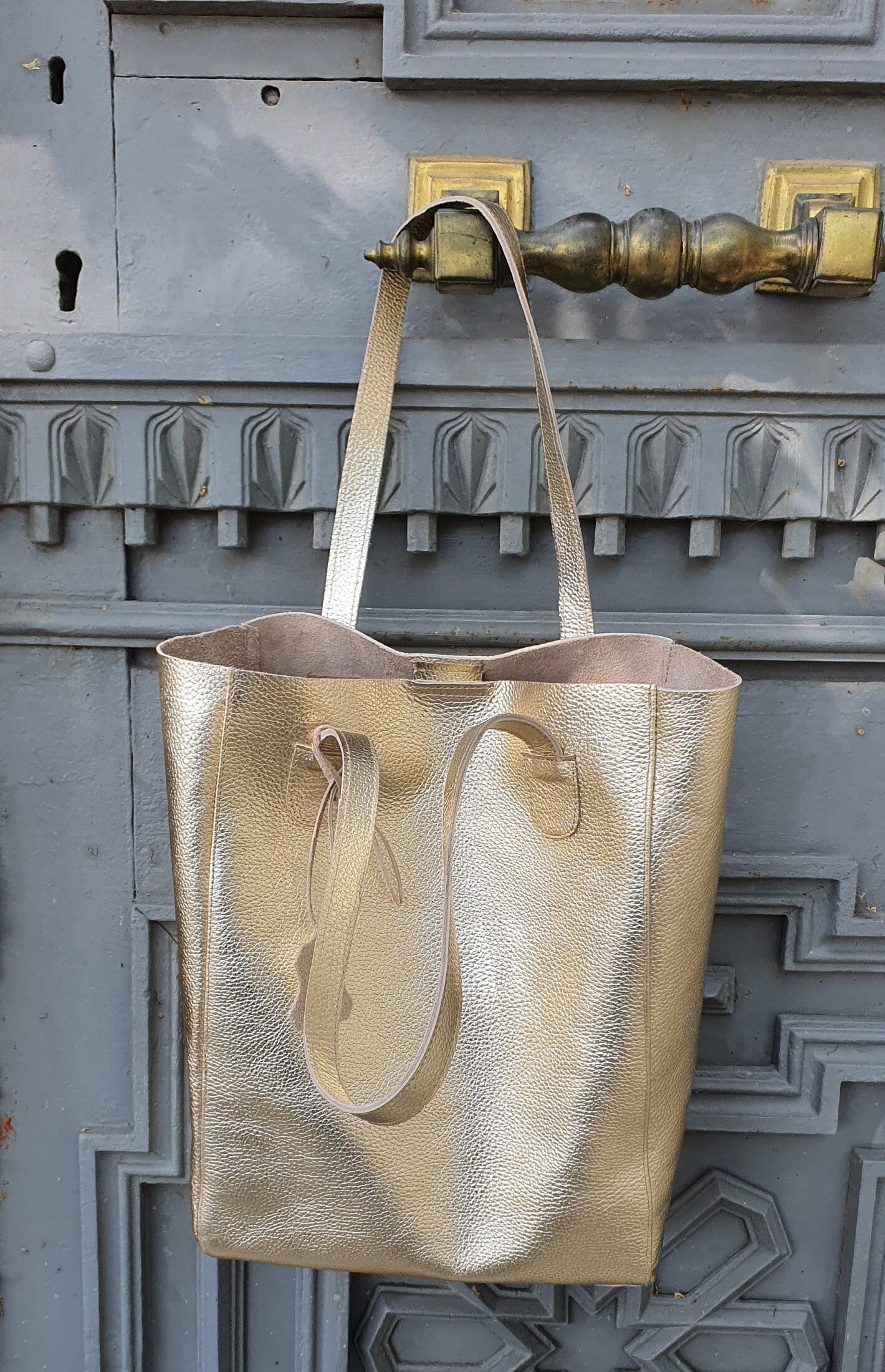 Gold Colour Tote Bag, Elegance Gold Tote Bag, Metallic Effect Golden ...