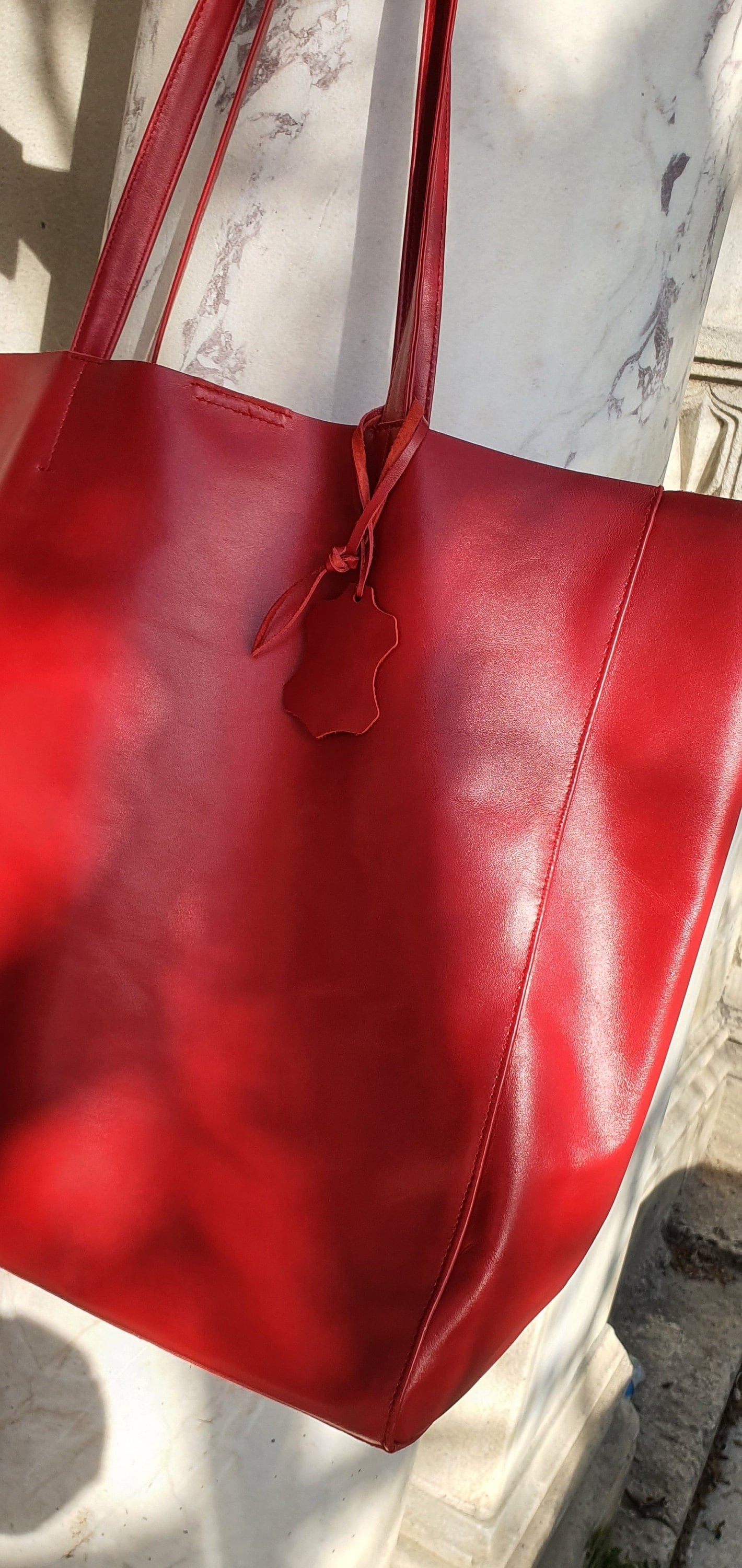 Handmade Red Leather Tote Bag: Large Women's Shopper - Etsy