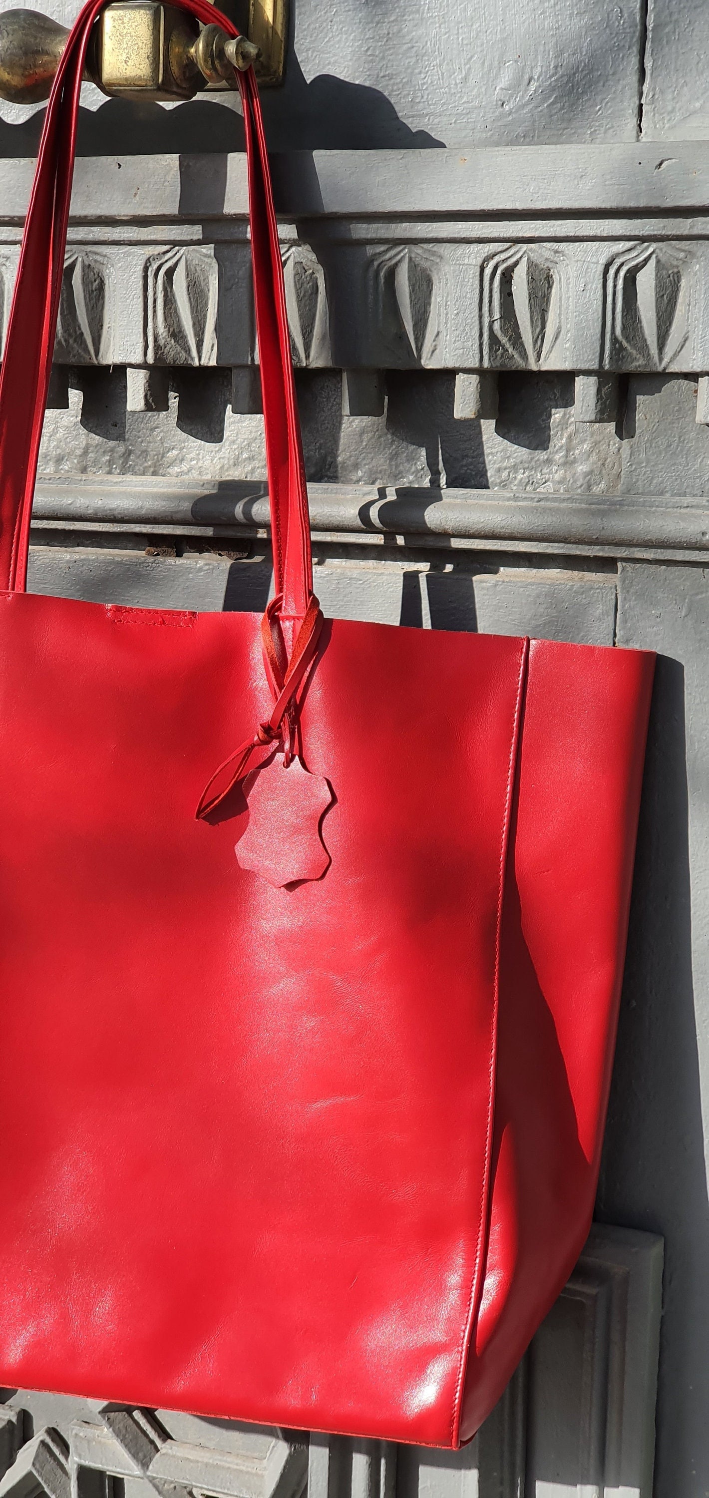 Handmade Red Leather Tote Bag: Large Women's Shopper - Etsy