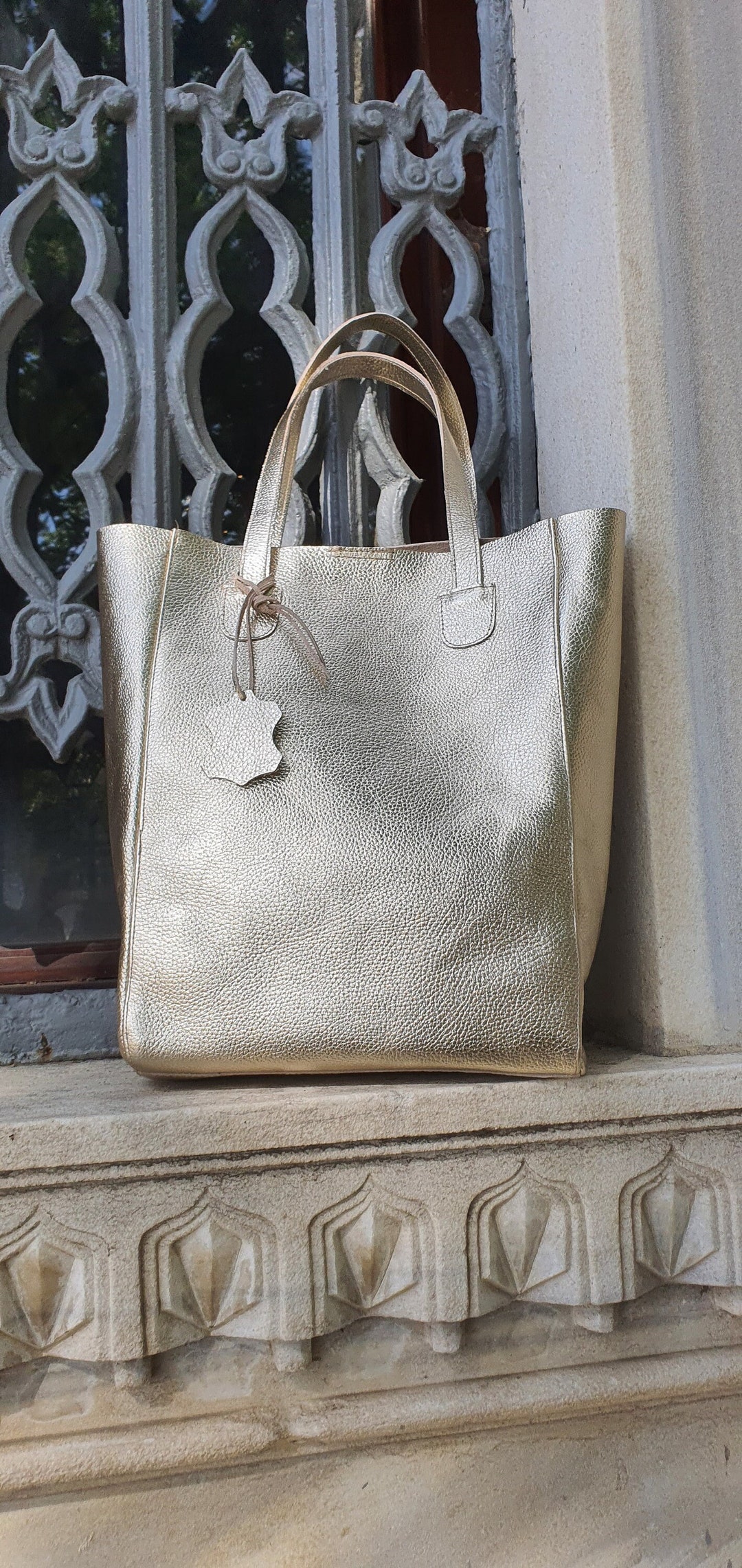 Gold Colour Tote Bag, Elegance Gold Tote Bag, Metallic Effect Golden ...