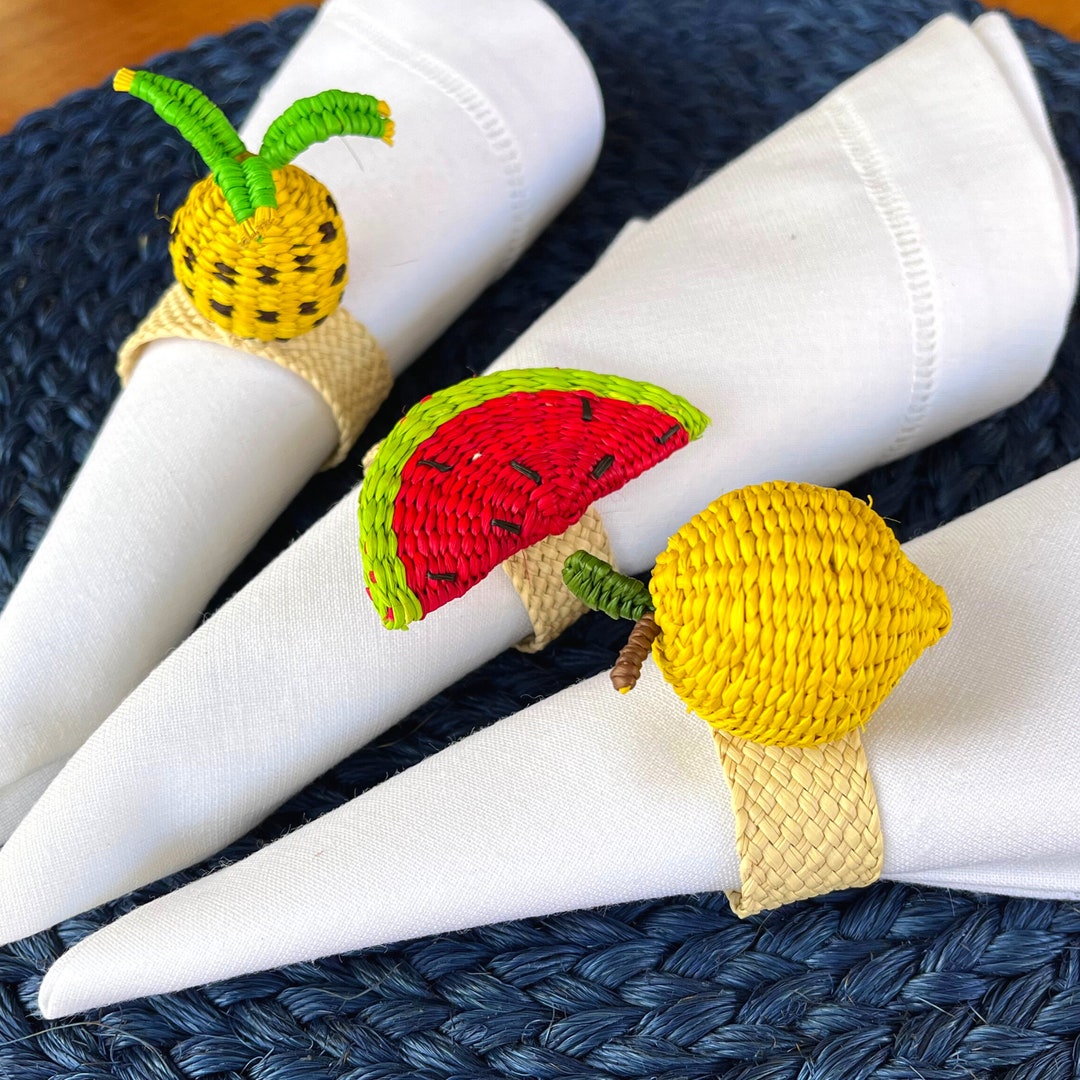 Pineapple Napkin Rings: Natural Palm Fiber Fruit Table Decor, Handwoven ...