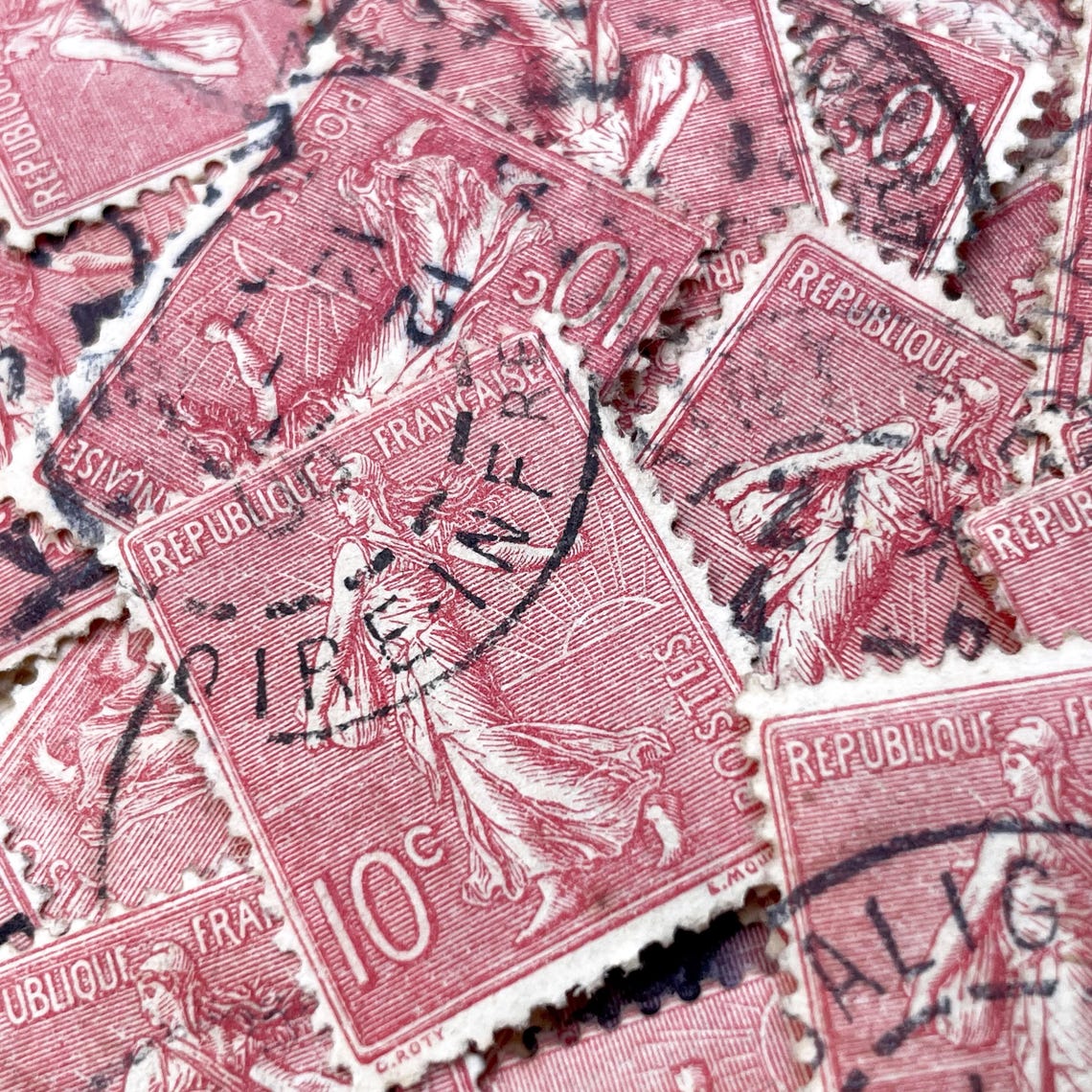 1920s - 30 French Stamps - Pale Red Color - "la Semeuse" - Old ...