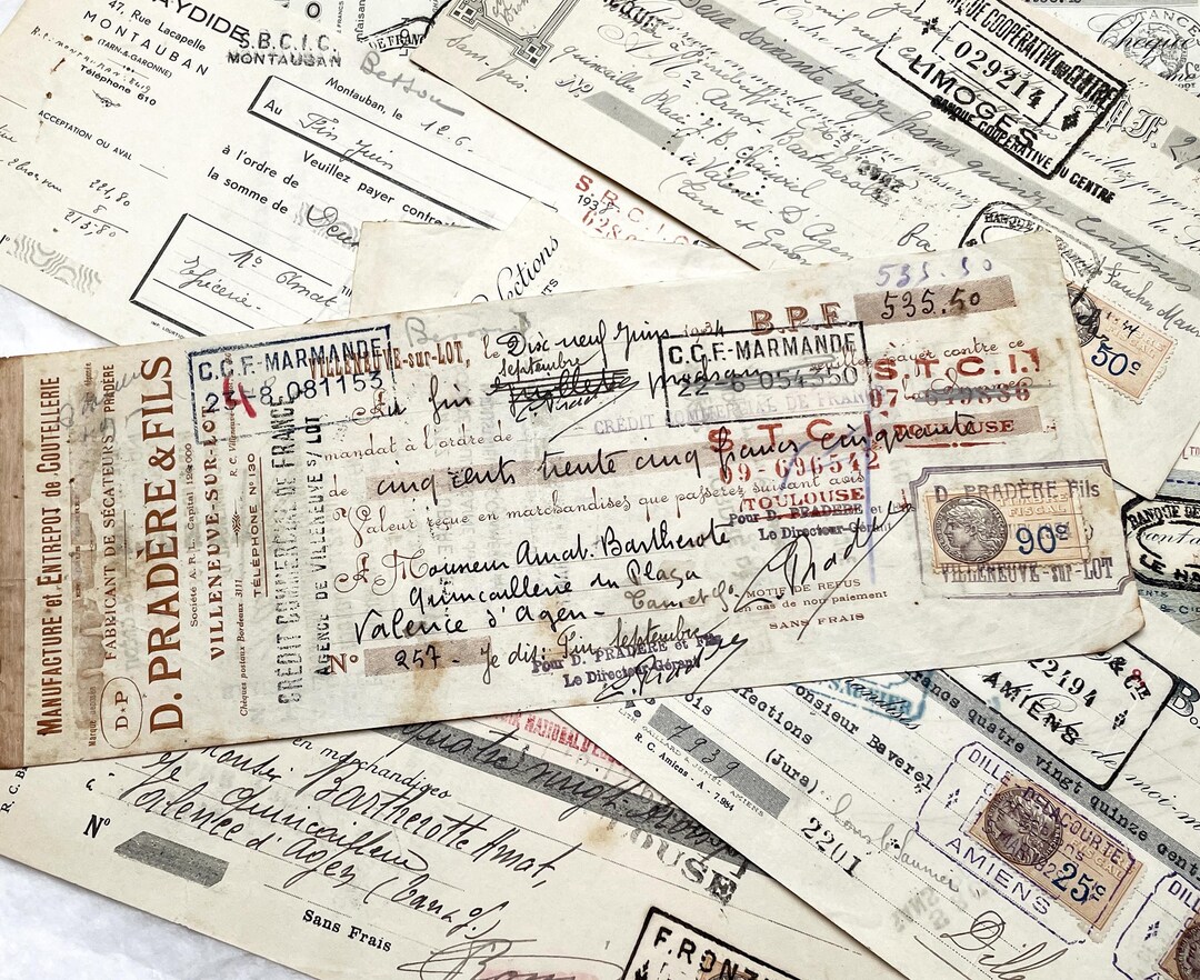 1930s - 8 French Bills of Exchange - Beautiful Paper and Stamps - Etsy
