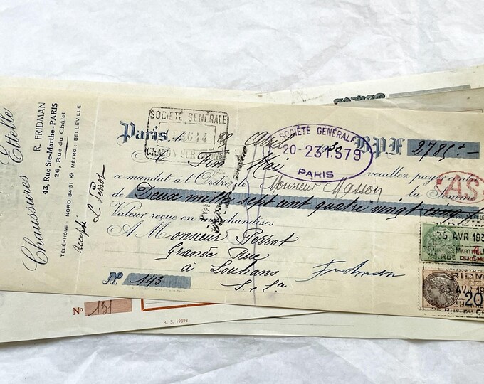 1930s - 6 Antique French Bills of Exchange – Handwritten Commercial ...