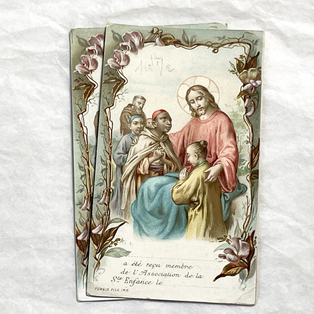 1900s - Vintage French Holy Card - Sacred Art of Christ With Children ...
