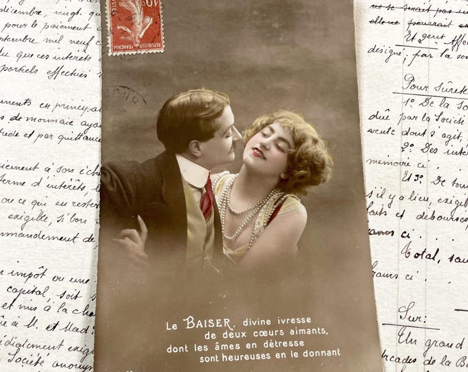 1900s - Antique French Romantic Kiss Postcard - Sentimental Victorian ...