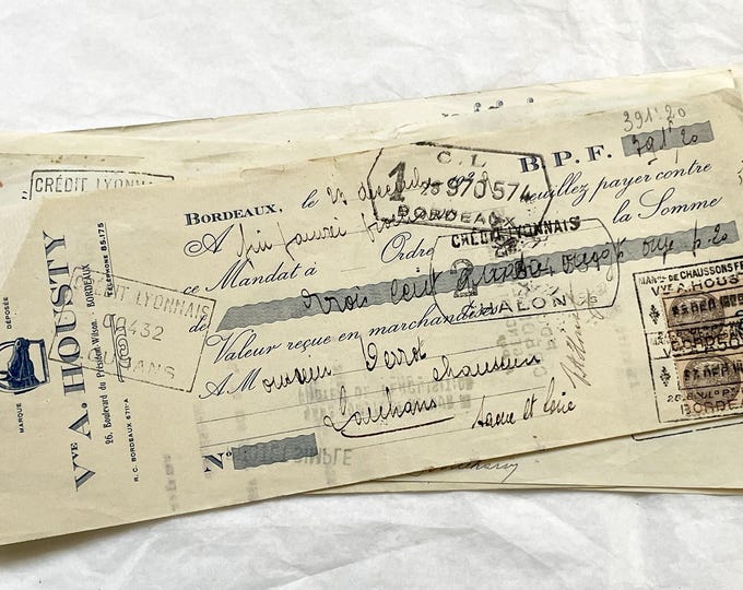 1930s - 6 Antique French Bills of Exchange – Handwritten Commercial ...