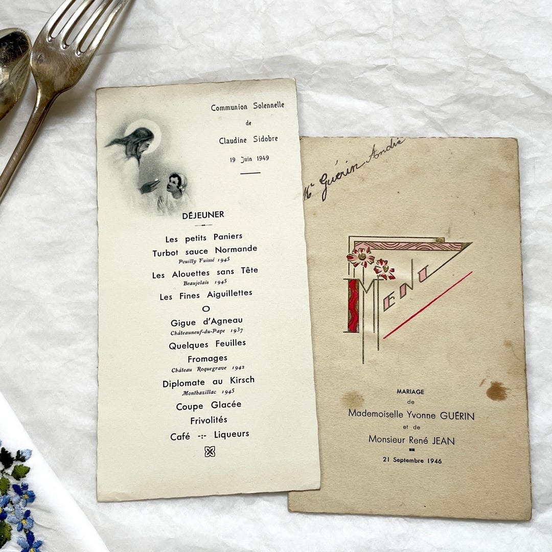 1940s - Two Original French Post-war Menus - Solemn Communion and ...