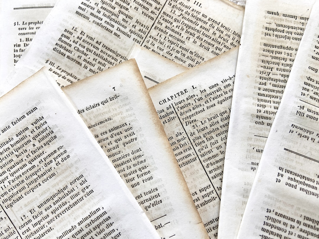 1840s - 20 Pages of an Old Bible in Latin and French on a Beautiful ...