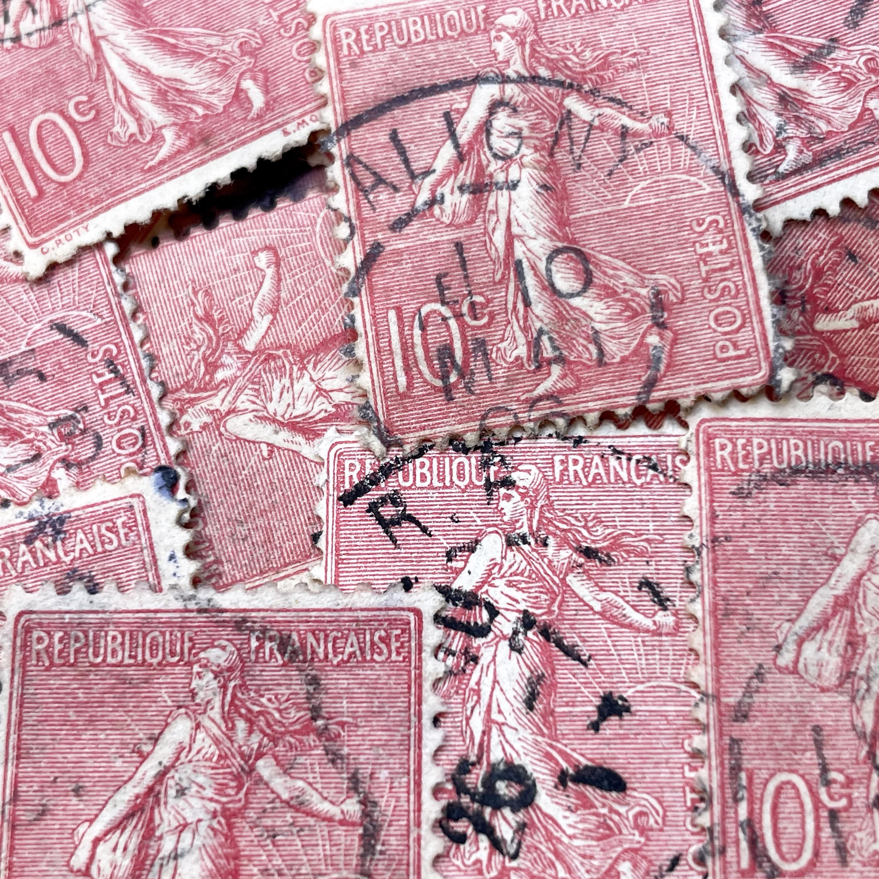 1920s - 30 French Stamps - Pale Red Color - "la Semeuse" - Old ...