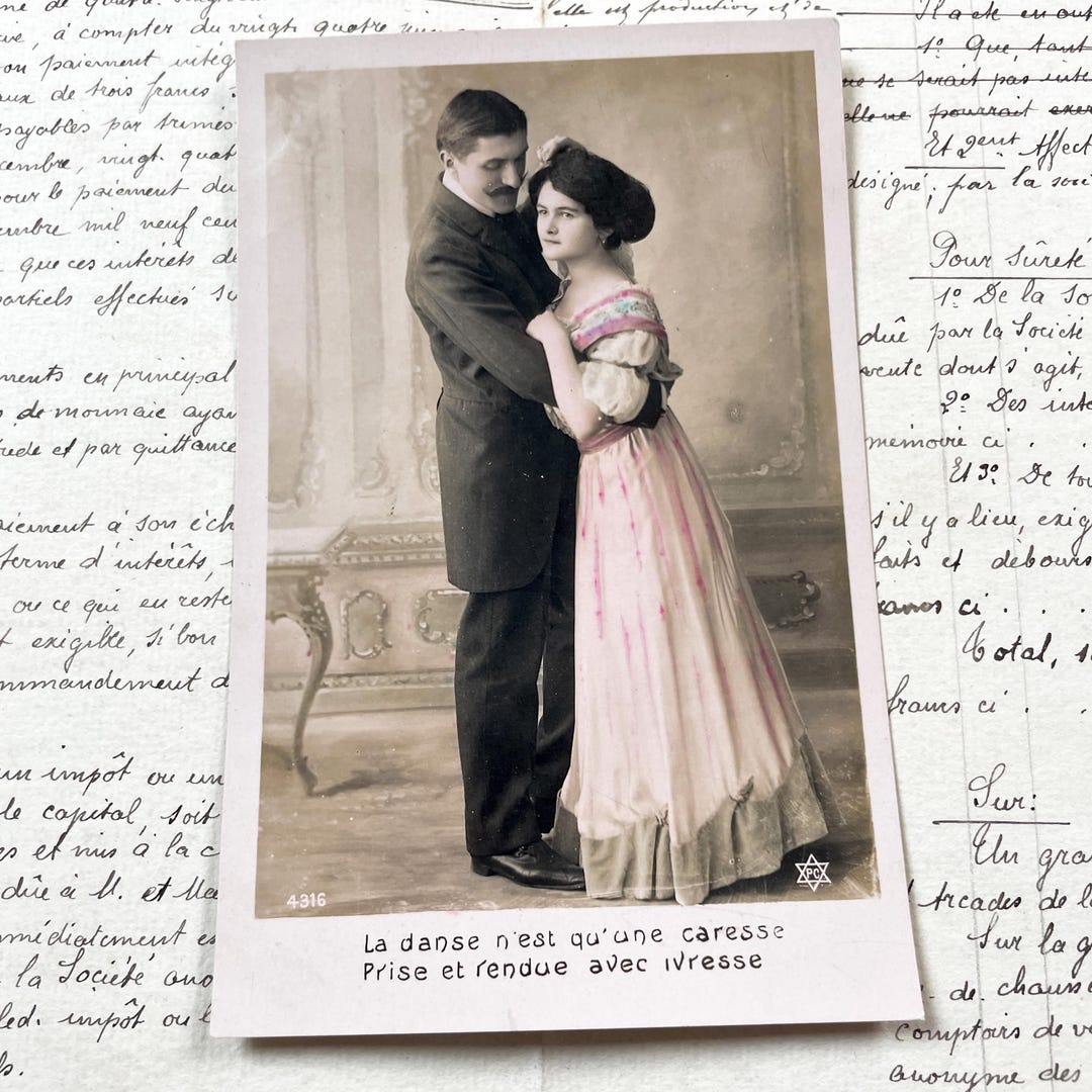 1900s - Antique French Tinted Postcarrd - Romantic Edwardian Couple ...