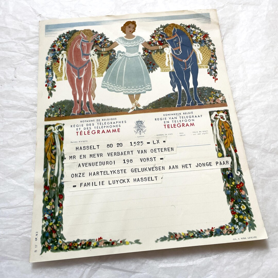 1950s - Large and Richly Decorated Telegram - Magnificent Vintage ...
