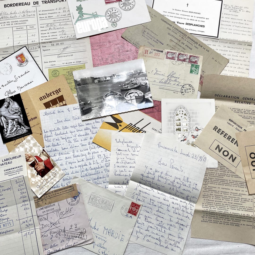 1960s - Vintage French Ephemera Lot - Letters - Documents - Maps ...