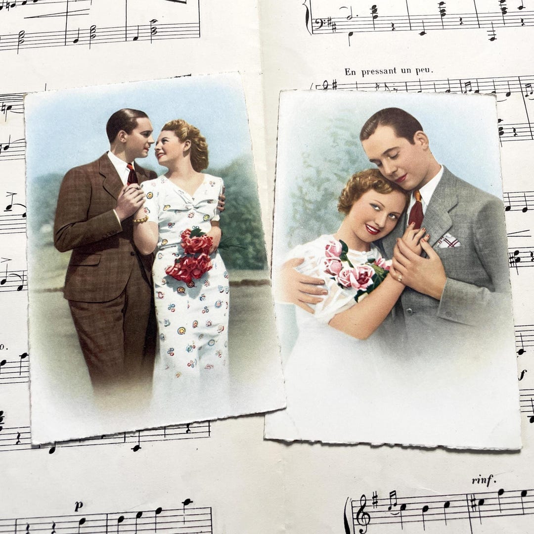 1950s - Pair of Vintage French Romantic Postcards – Colorized Love ...