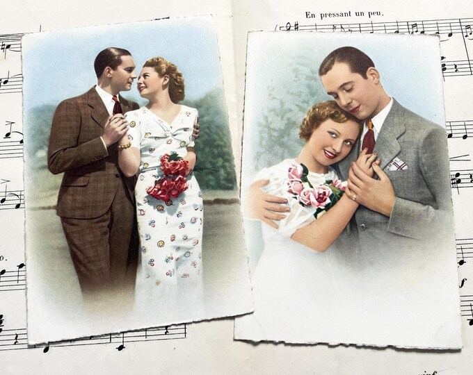 1950s - Pair of Vintage French Romantic Postcards – Colorized Love ...