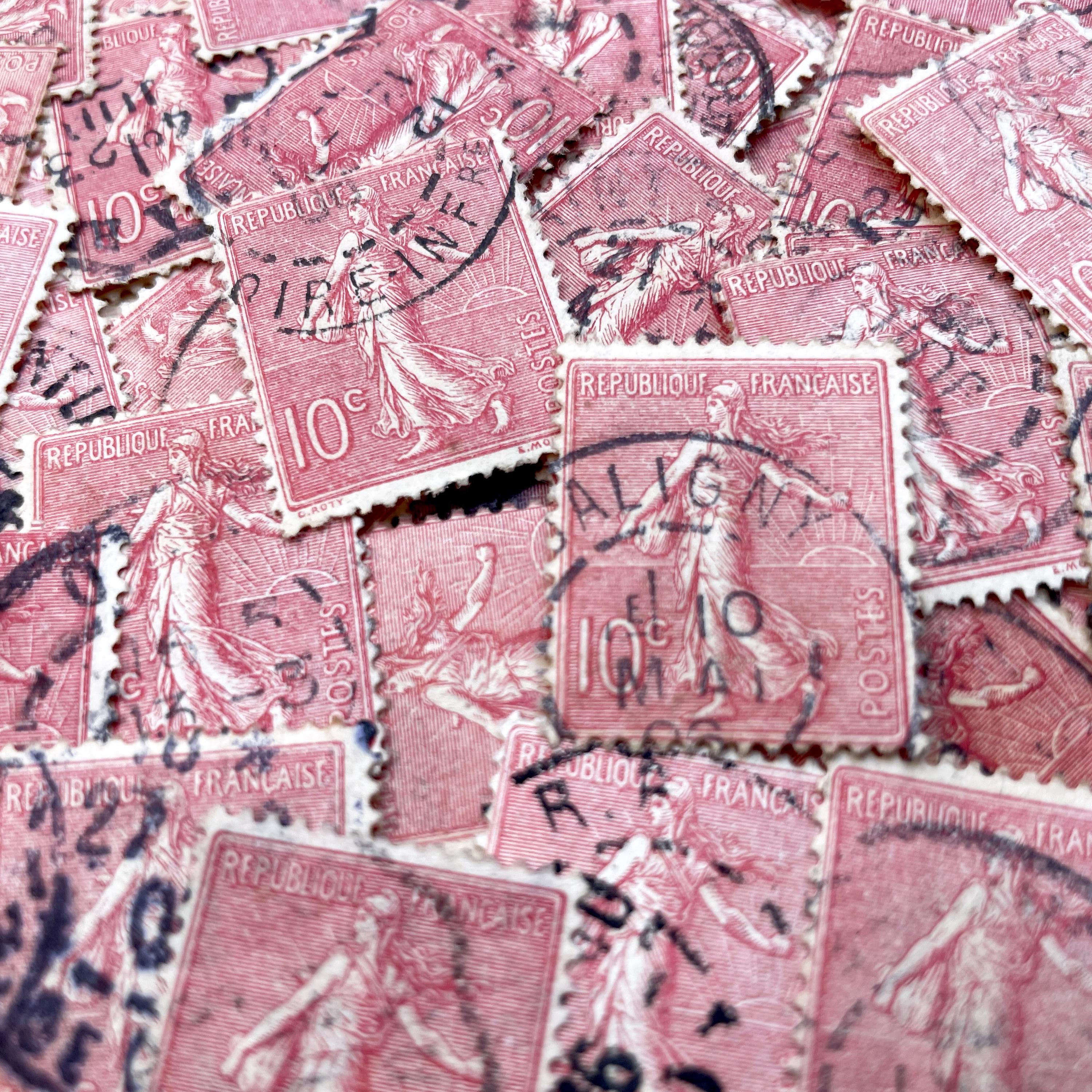 1920s - 30 French Stamps - Pale Red Color - "la Semeuse" - Old ...