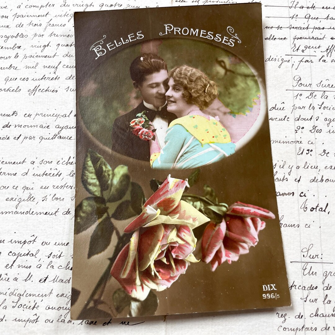 1910s - Vintage French "belles Promesses" Couple Postcard - "beautiful ...