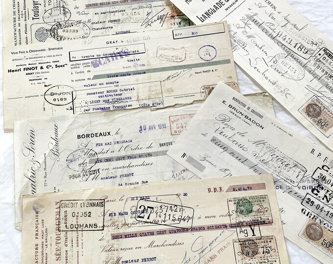 1930s - 6 Antique French Bills of Exchange – Handwritten Commercial ...