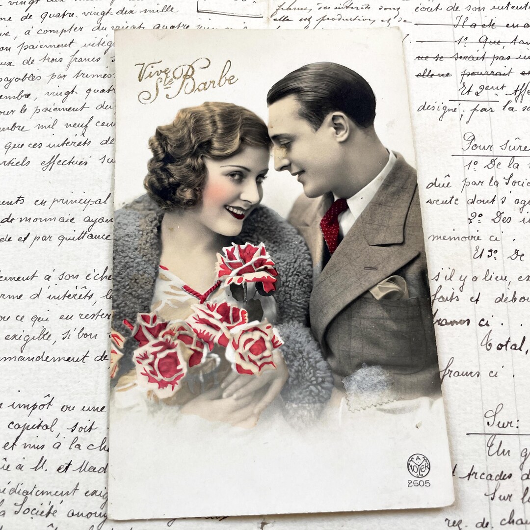 1920s - Vintage French Postcard - Romantic Couple Portrait - Colored ...