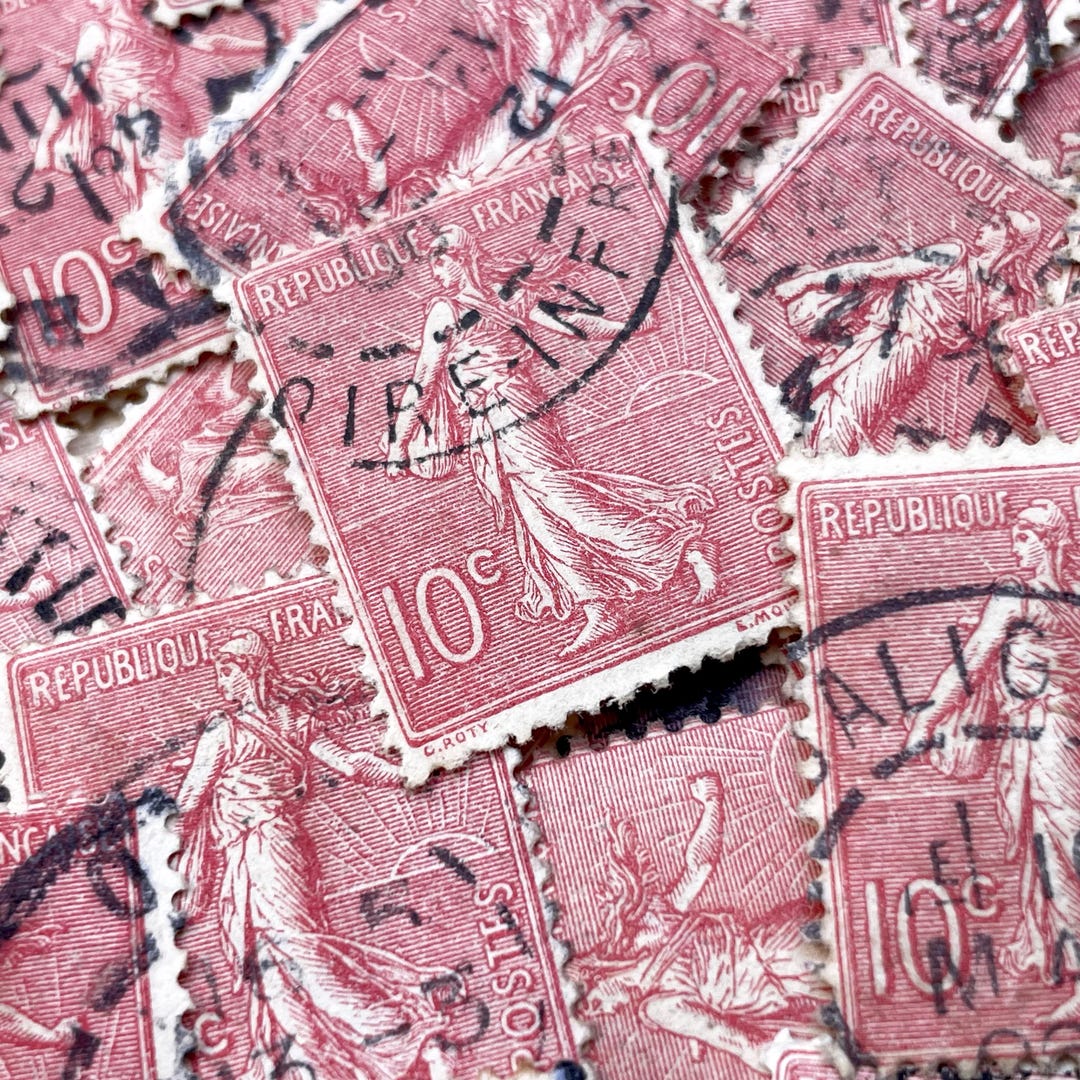 1920s - 30 French Stamps - Pale Red Color - "la Semeuse" - Old ...