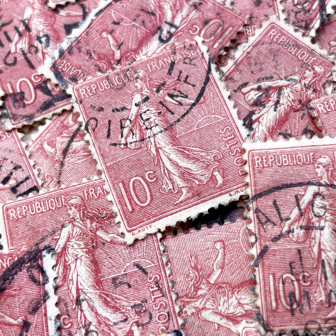 1920s - 30 French Stamps - Pale Red Color - "la Semeuse" - Old ...