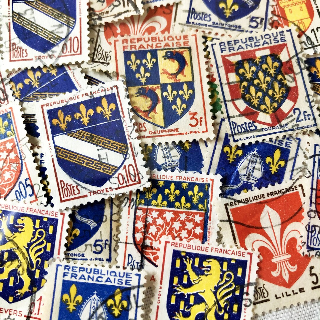 Set of 30 Vintage French Stamps Representing the Coat of Arms of the ...
