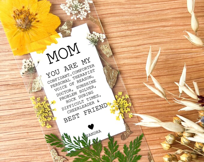 Mom My Best Friend, Custom Name Press Flower Bookmark for Mothers Day ...