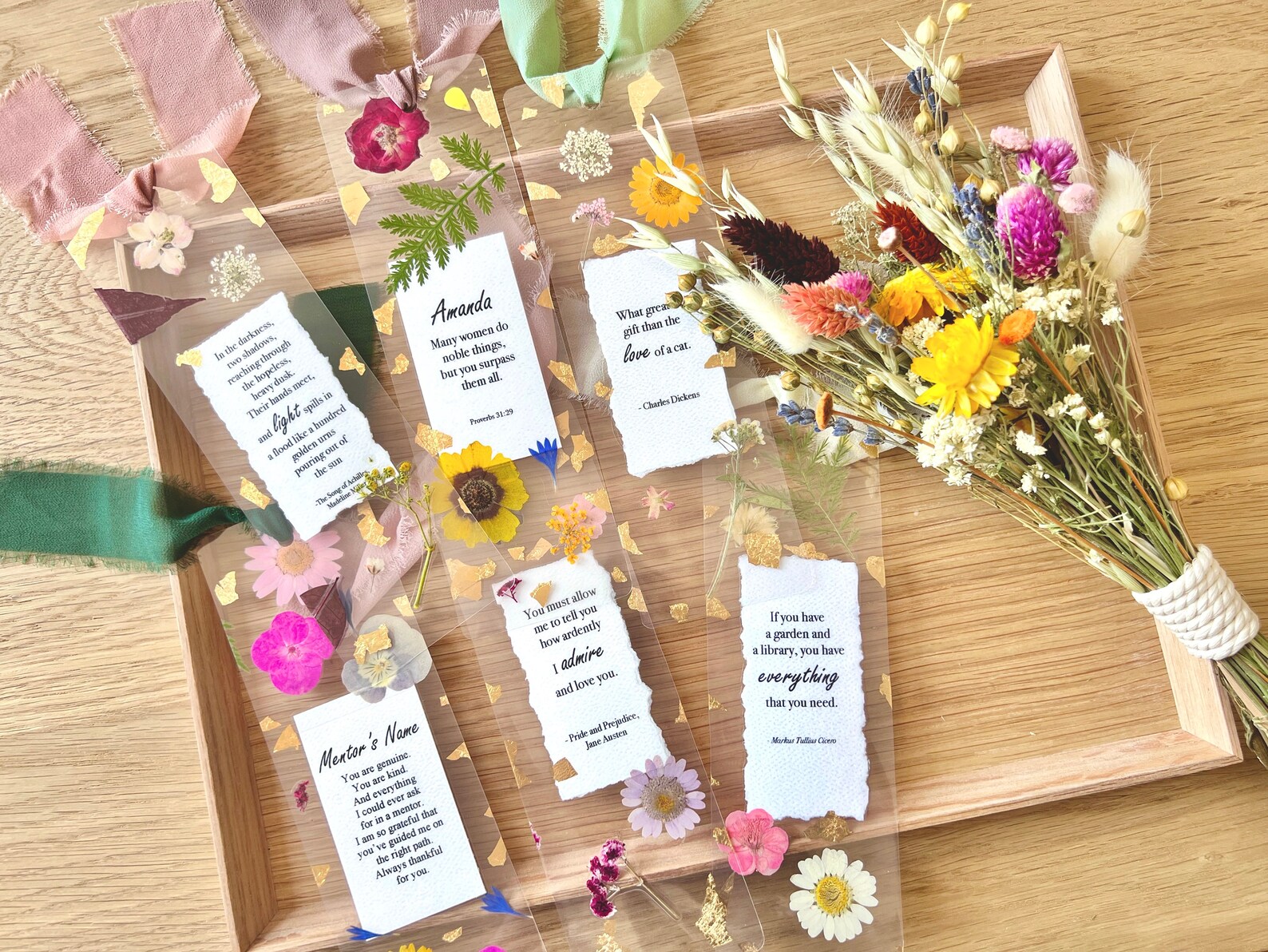 Full Custom Quote Pressed Flower Bookmark Unique Bookish Gift - Etsy
