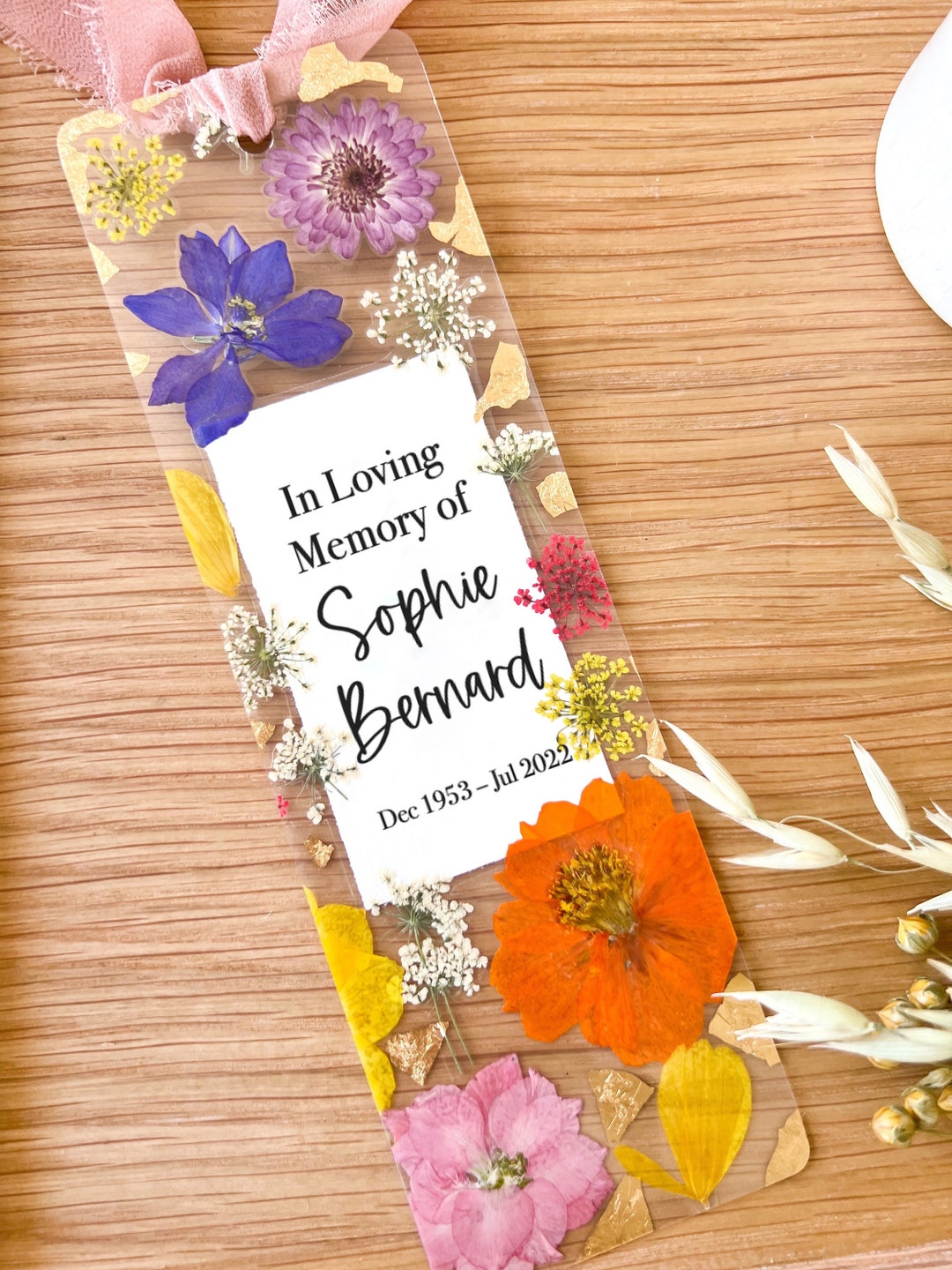 In Loving Memory: Custom Press Wildflower Bookmark for Memorial Favors ...